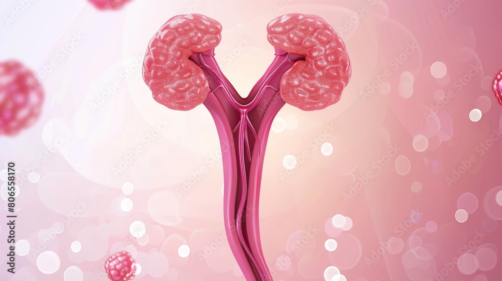 Detailed illustration of human kidneys and urinary system with floating ...