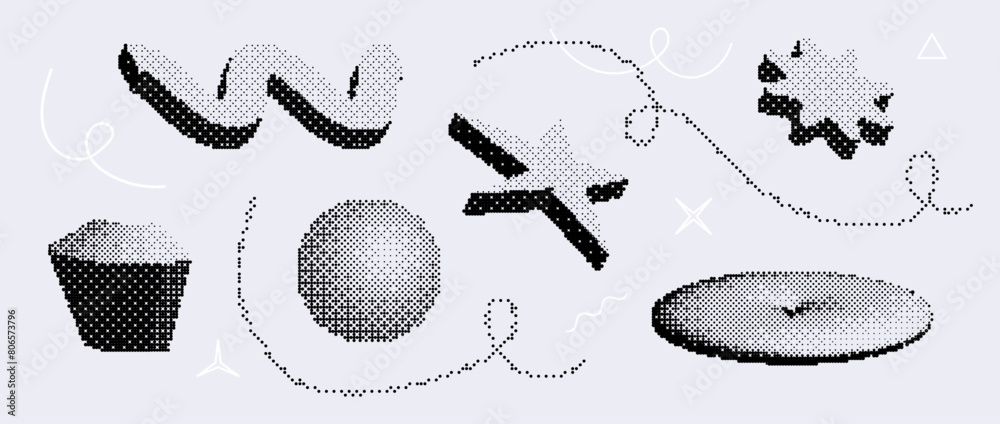 Bitmap Pixelated Shape Set Dither Halftone Geometric Object Collection Black Sphere Disk
