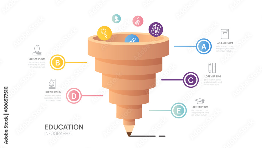 Infographic education pencil funnel diagram template. Modern Timeline ...