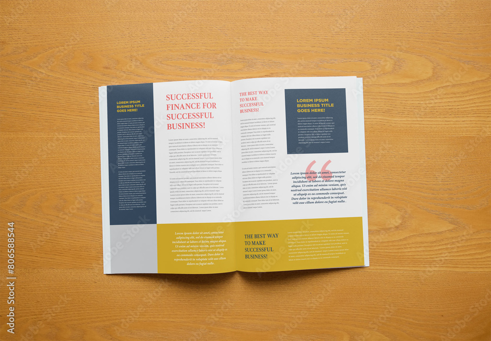 Mockup of customizable A4 magazine, open pages Stock Template | Adobe Stock