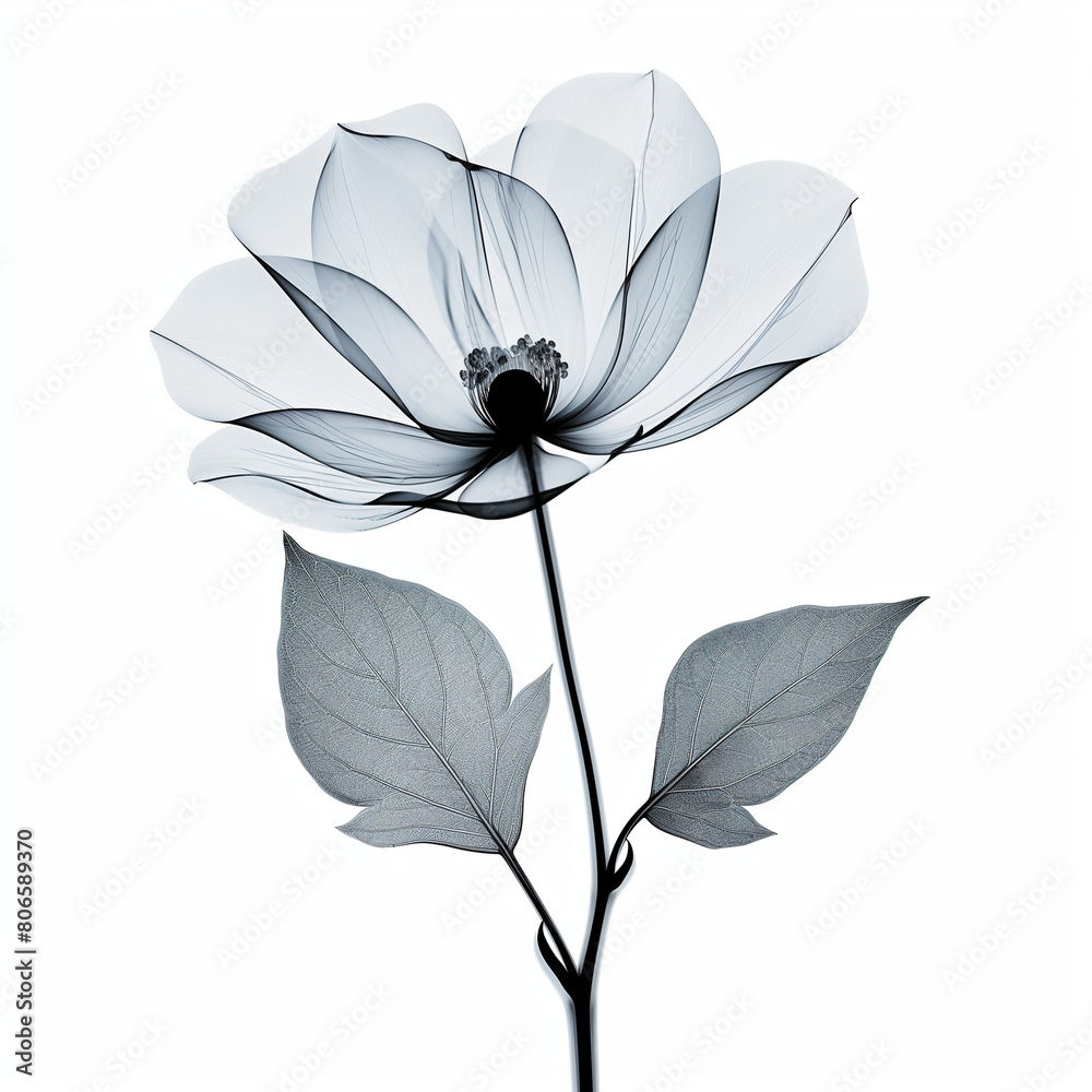 Beautiful transparent flower in minimalistic X ray style. Monochrome ...