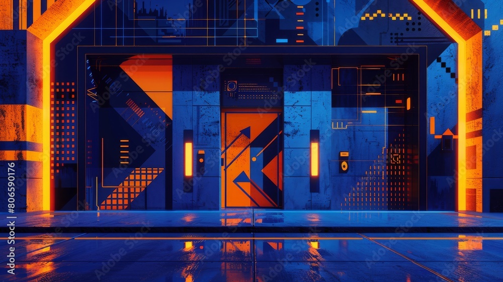 The image is a dark and mysterious place. Glowing orange lines run ...