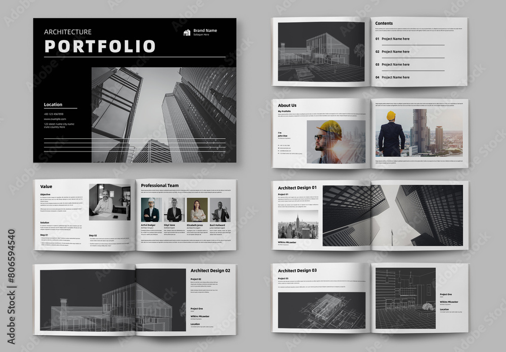 Architect Portfolio Layout Landscape Stock Template | Adobe Stock