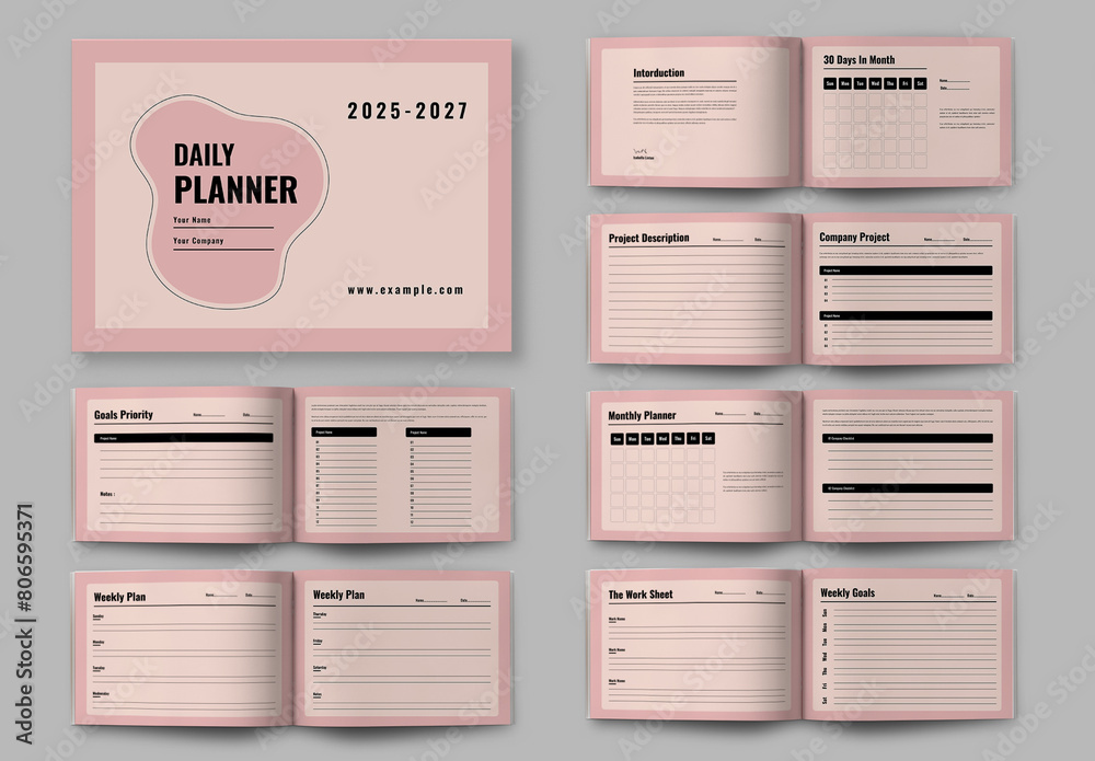 Daily Planner Template Landscape Stock Template | Adobe Stock