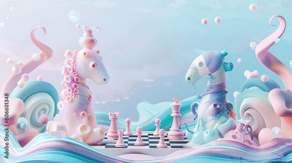 A 2D illustration of a human and an octopus playing chess, each ...