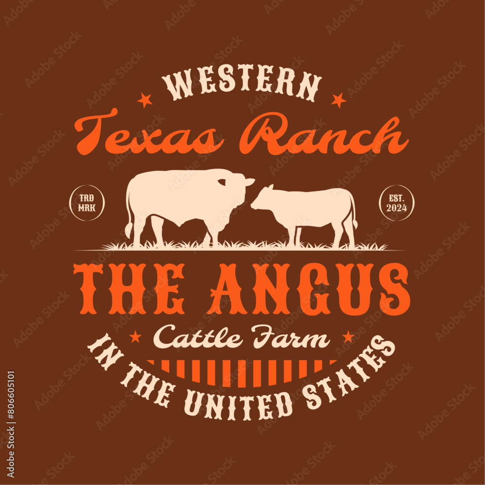 Vintage Retro Rustic Angus Cow Beef Cattle Farm Texas Ranch Beef ...