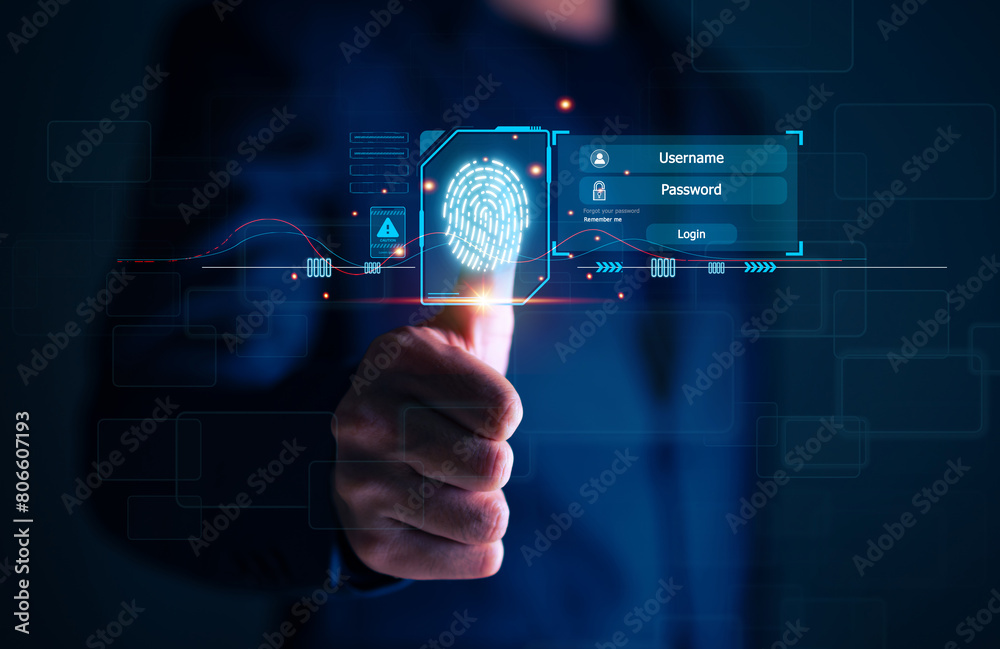 Cyber security concept Fingerprint scanning prevents access, security ...