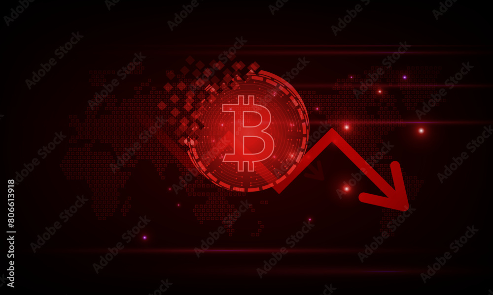 Financial chart with moving down arrow graph bitcoin cryptocurrency ...