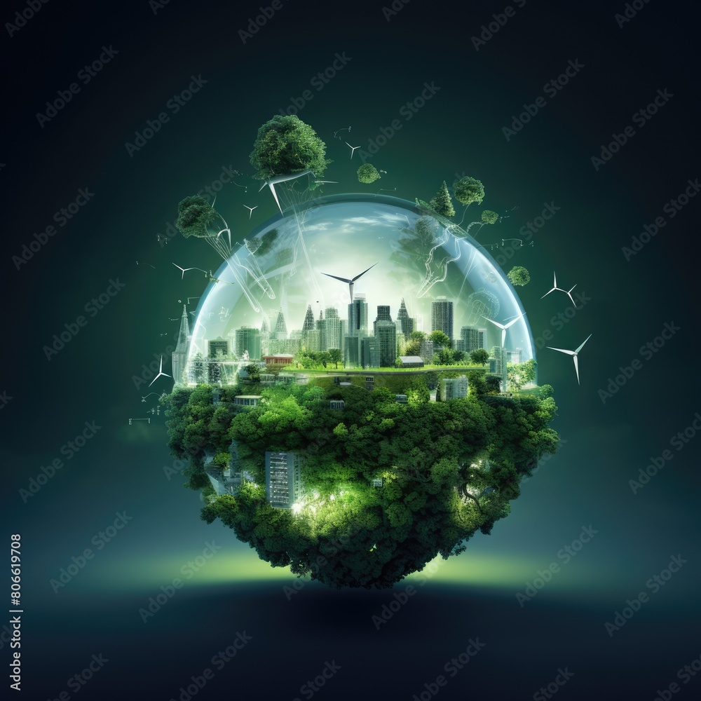 Renewable energy light bulb with green energy. Green energy concept illustrating renewable and ...