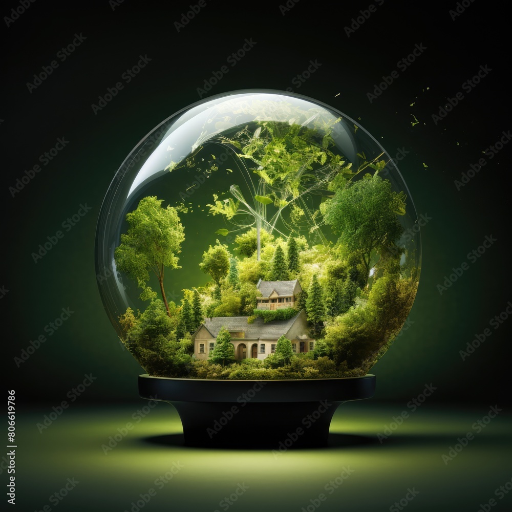 Renewable energy light bulb with green energy. Green energy concept illustrating renewable and ...