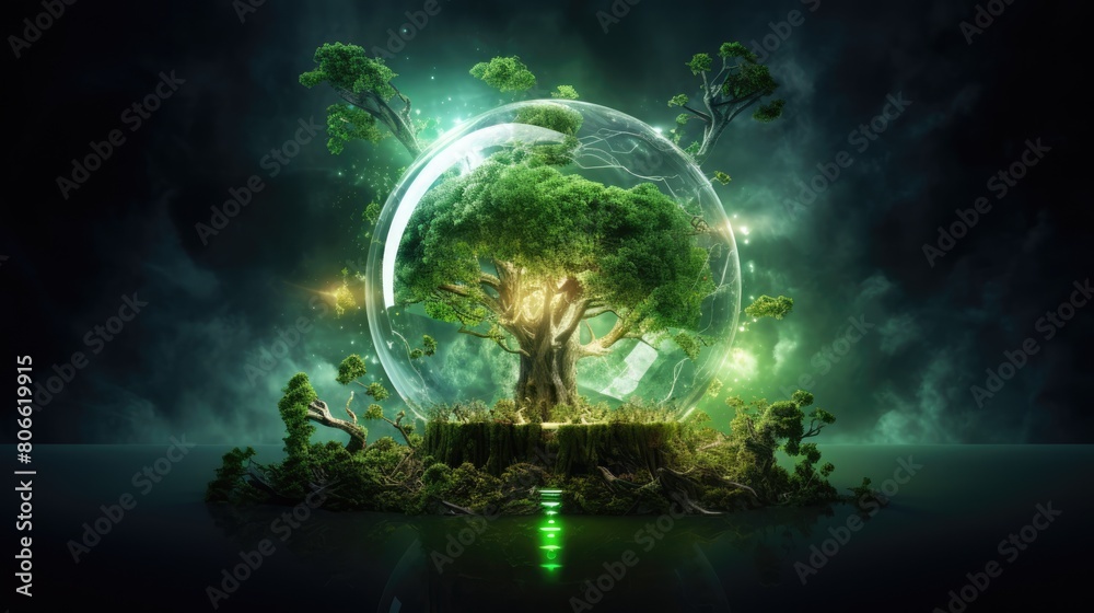 Renewable energy light bulb with green energy. Green energy concept ...