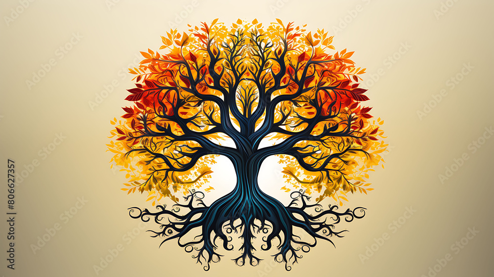 A vector graphic of a tree with roots connecting to different cultures ...