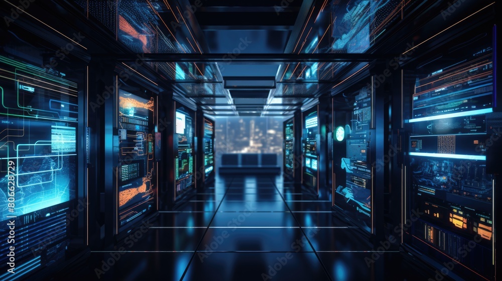 The picture of the data center that has been filled with the big data ...