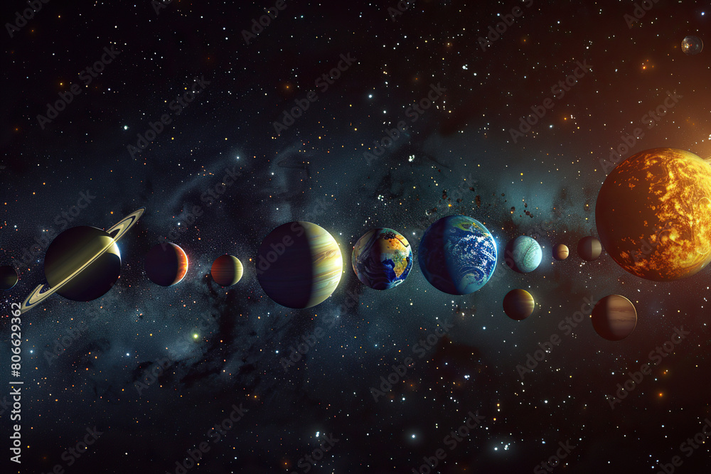 Generative ai on theme of parade of planets in solar system, bright ...
