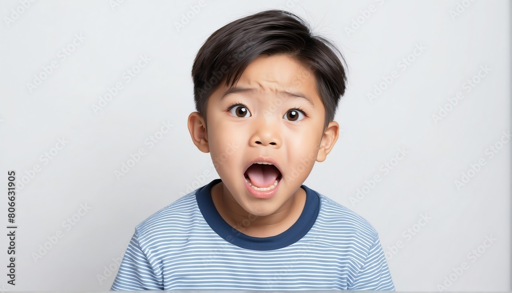 handsome asian kid boy suprised amazed expression on plain white ...