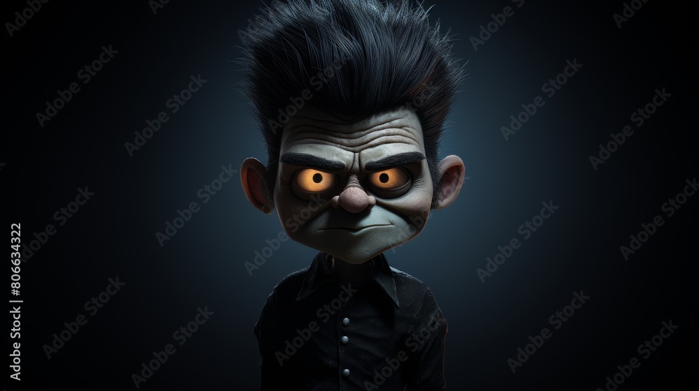 Creepy animated character with spiky black hair and glowing yellow eyes ...
