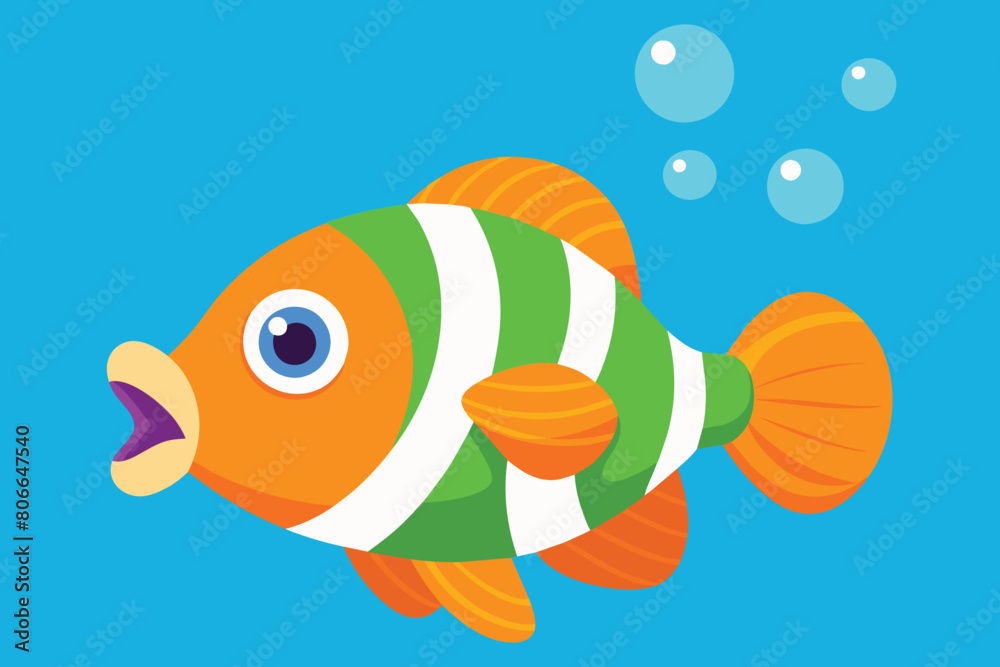 Vetor de Watercolor Cute Aquatic Animals, Fish, Clown fish. Cartoon ...