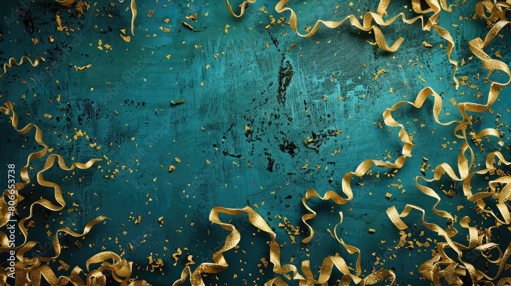 Peeling texture effect with radiant gold loops on a dark teal ...