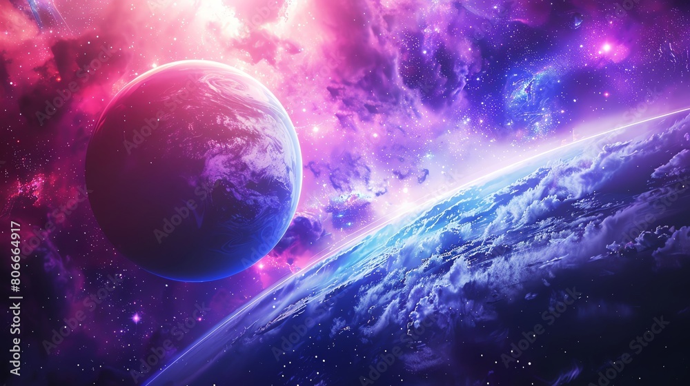 Craft a mesmerizing front-facing space-themed illustration with a blend ...