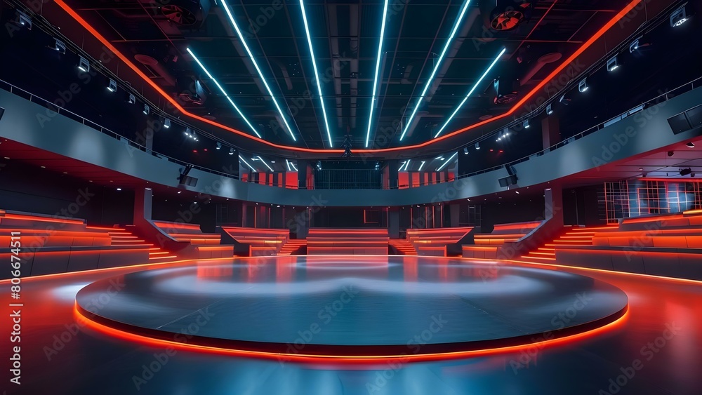 Empty modern esports arena prepared for competitive gaming events with ...