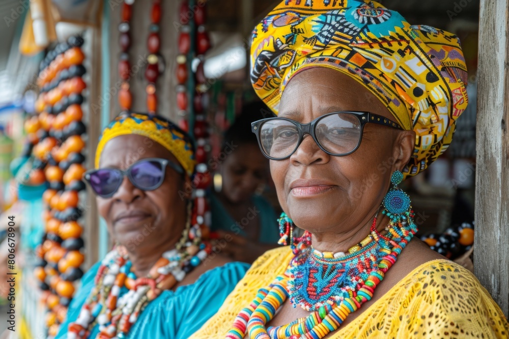 Elderly African women in vibrant traditional attire stand proudly in ...