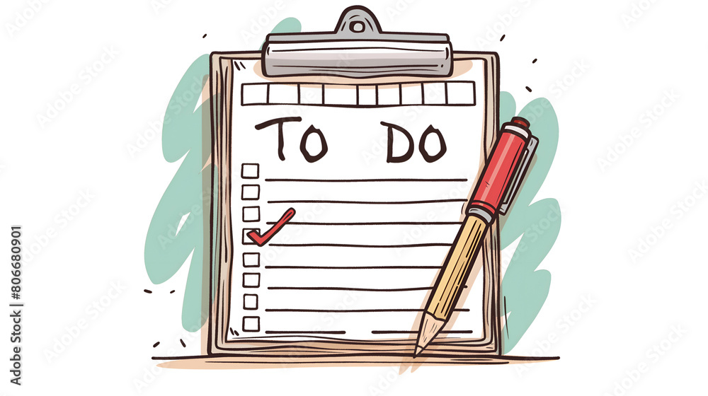 Colorful hand-drawn to-do list with red check marks. Playful ...