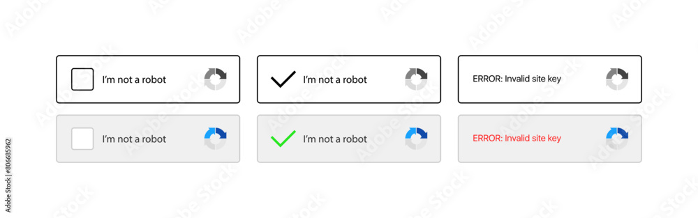Confirmation captcha icon set. Buttons I'm Not a Robot Mockup. Flat ... Confirmation captcha icon set. Buttons I'm Not a Robot Mockup. Flat ...