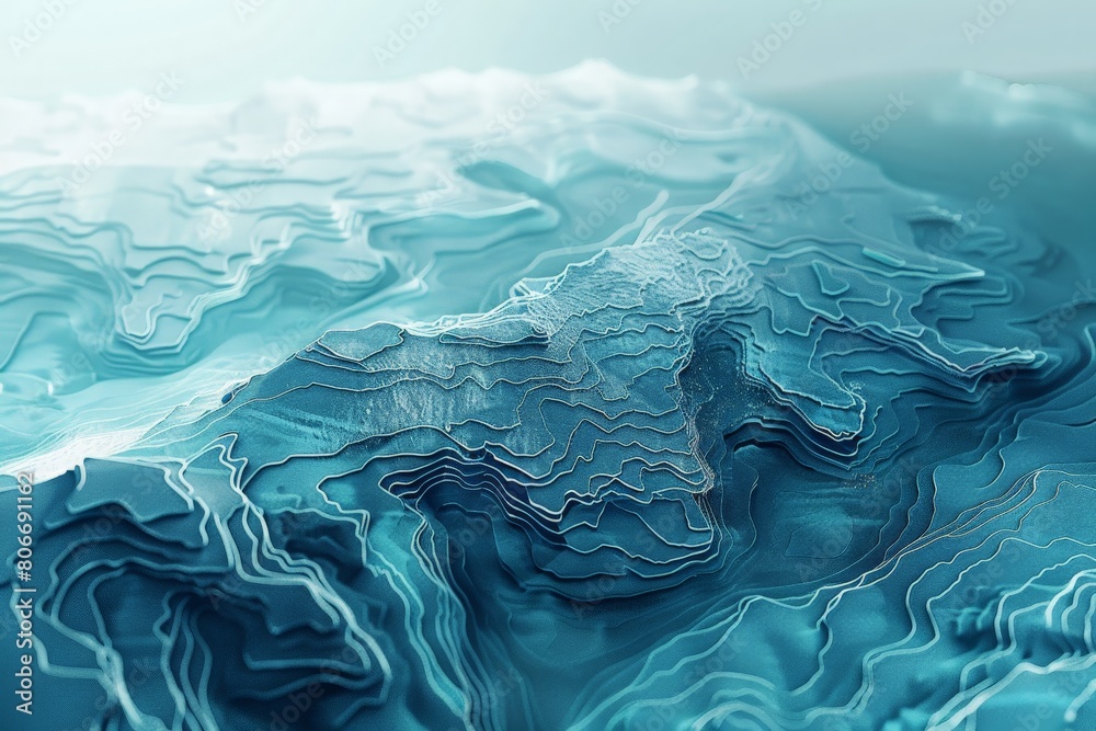 Oceanic trench with bathymetric lines showing the depth contours. The ...