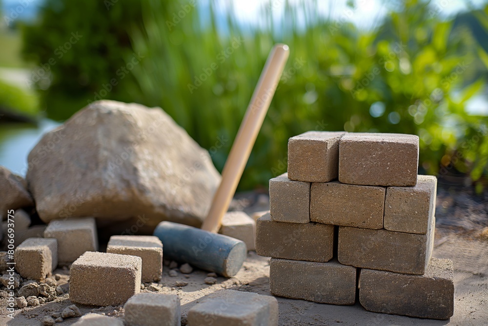 Preparing for a diy outdoor paving project with construction equipment ...