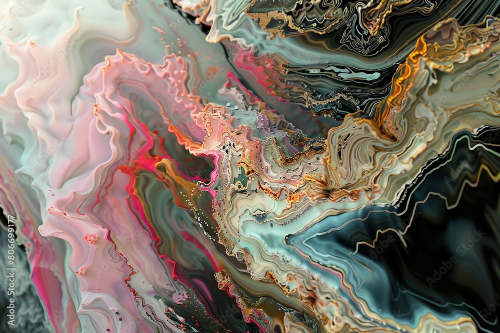 Abstract art that plays with 2D patterns and 3D textures, creating ...