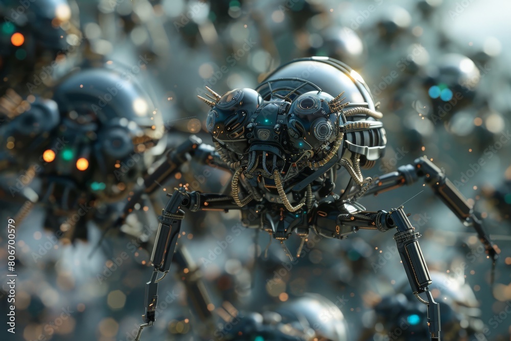 Swarm of microbots assembling a larger structure, emphasizing the ...