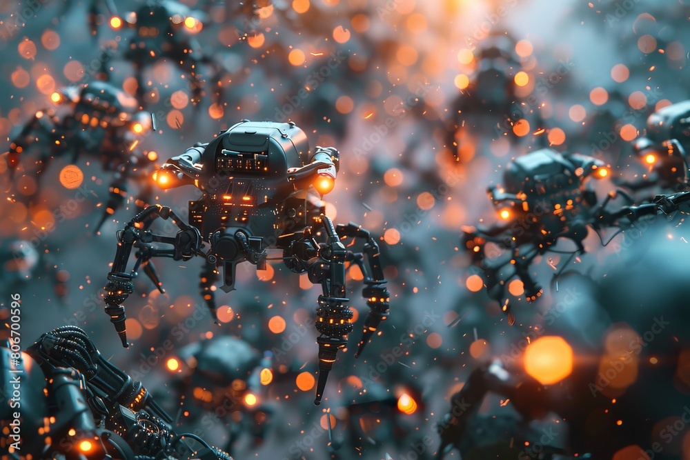 Swarm of microbots assembling a larger structure, emphasizing the ...