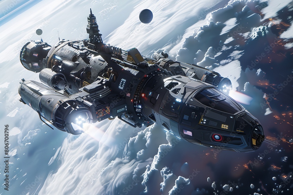 Highly detailed deep space exploration vessel, equipped with advanced ...