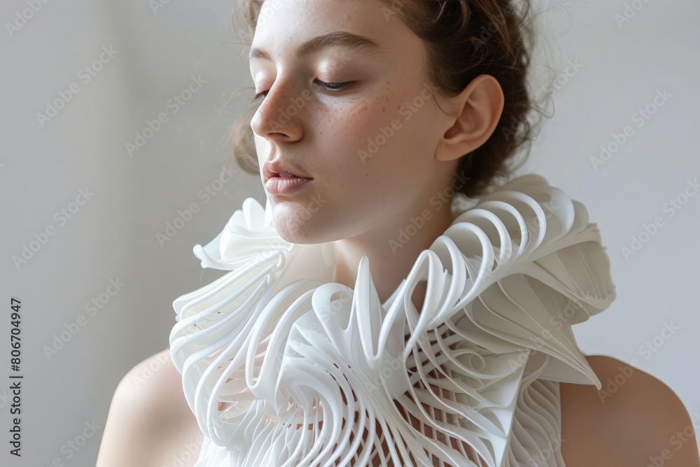 Wearable sculpture using 3D printing that reacts to the wearer's ...