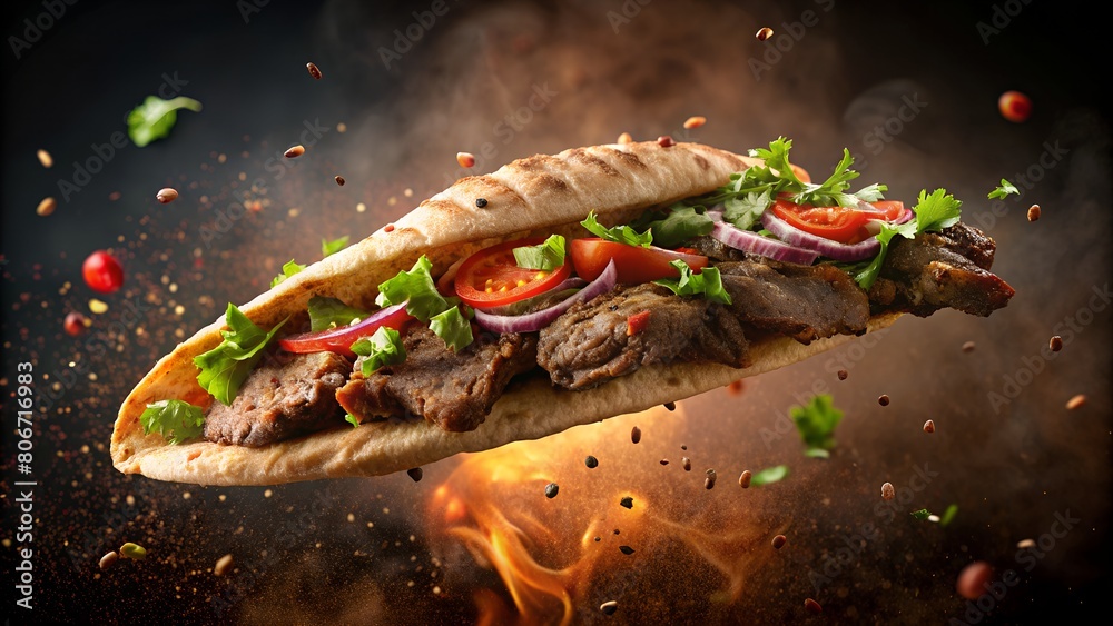 Grilled Beef Turkish Shawarma and Chicken Arabic Doner Sandwich with ...