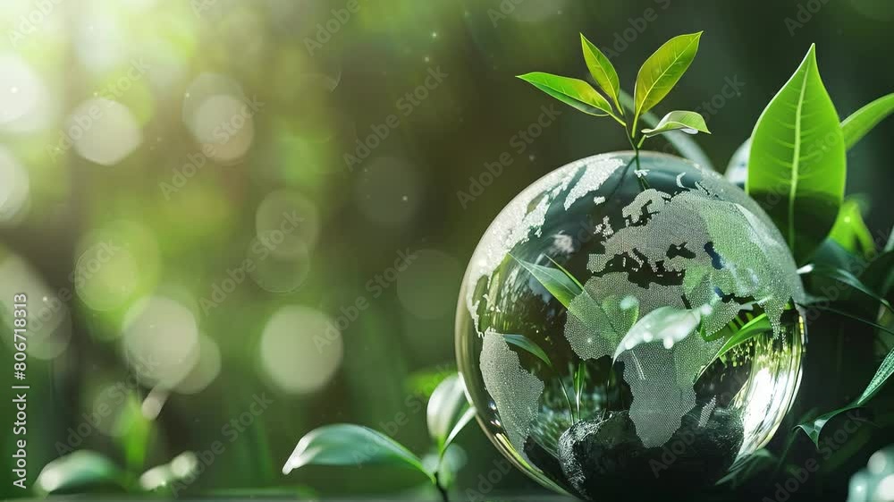Crystal globe with sustainable development and ESG icon for environment ...