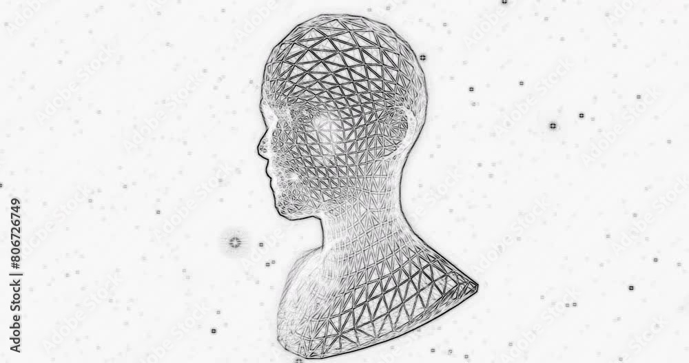 Sketch of a woman's head made of fibers, black and white frame ...