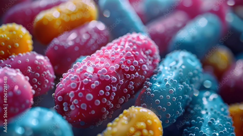 A 3D visualization of a mix of beneficial bacteria including ...