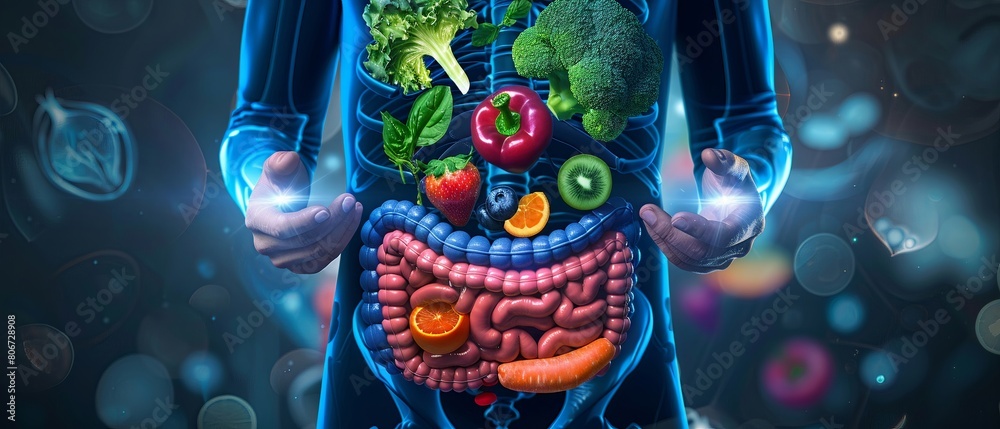 Infographic showing the human digestive system with options for ...