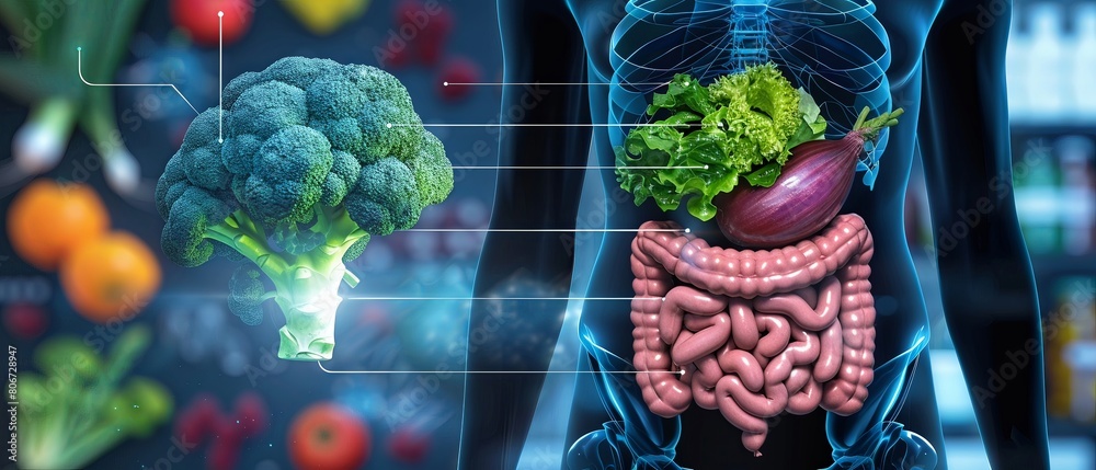 Infographic showing the human digestive system with options for ...