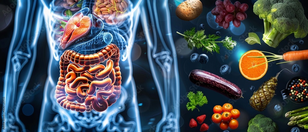 Infographic showing the human digestive system with options for ...