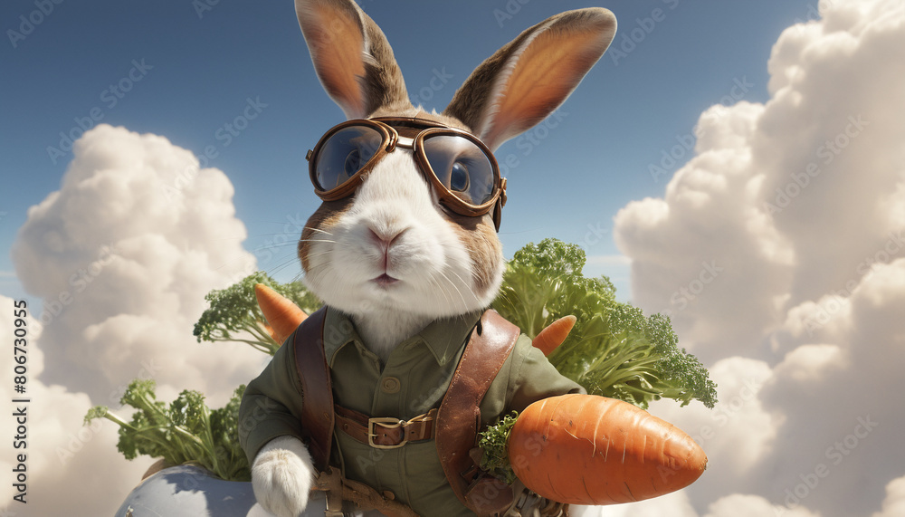 White-brown rabbit in various costumes, engaging in different ...