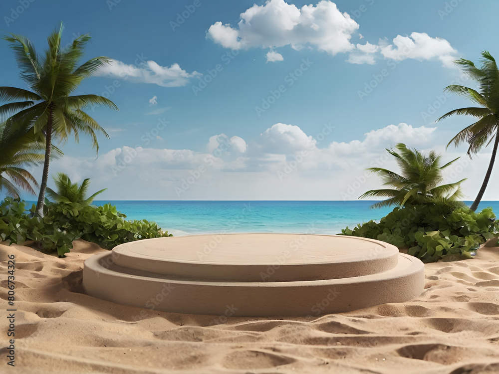 Beach podium background product summer sand display stand sea cosmetic ...