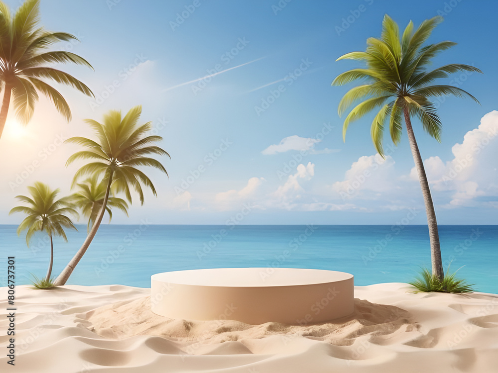 Beach podium background product summer sand display stand sea cosmetic ...