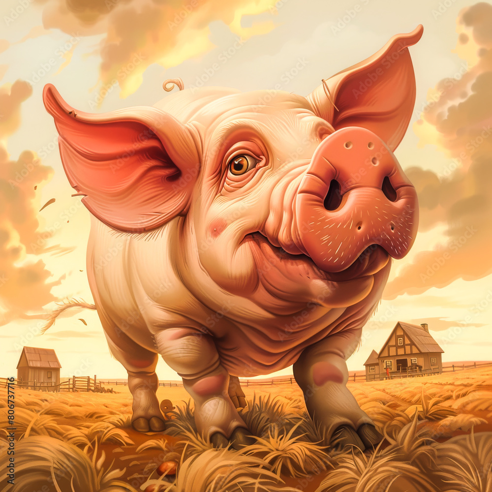 Cartoon Caricature of a Farm Pig. Generated Image. A digital ...