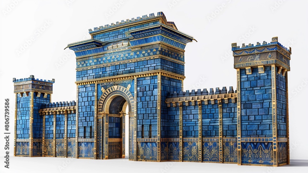 A detailed depiction of the Babylonian Ishtar Gate, isolated on white ...