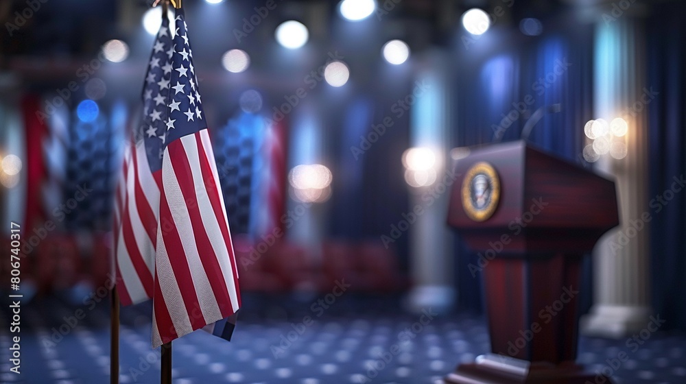 A symbolic shot of the 2024 presidential candidate at a podium, with ...