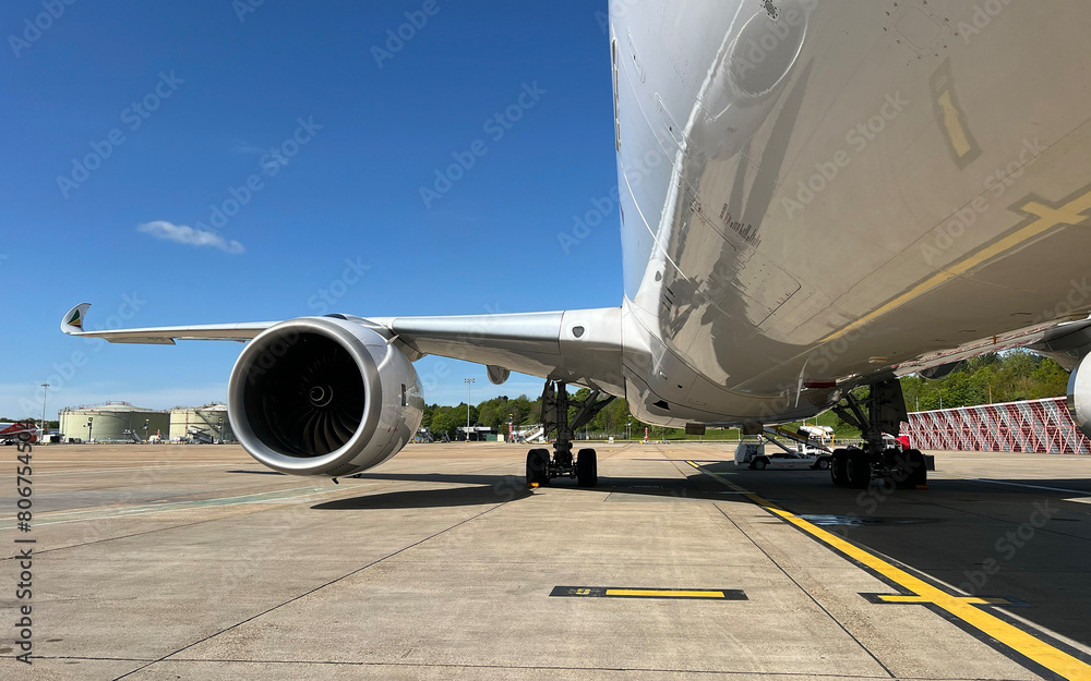 Airbus A350 Aircraft Wing and Rolls Royce Trent XWB Jet Engine Stock ...