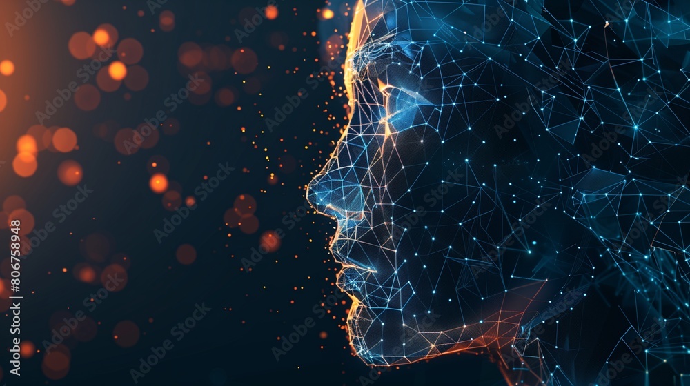 polygon face with technology background with copy space Stock ...