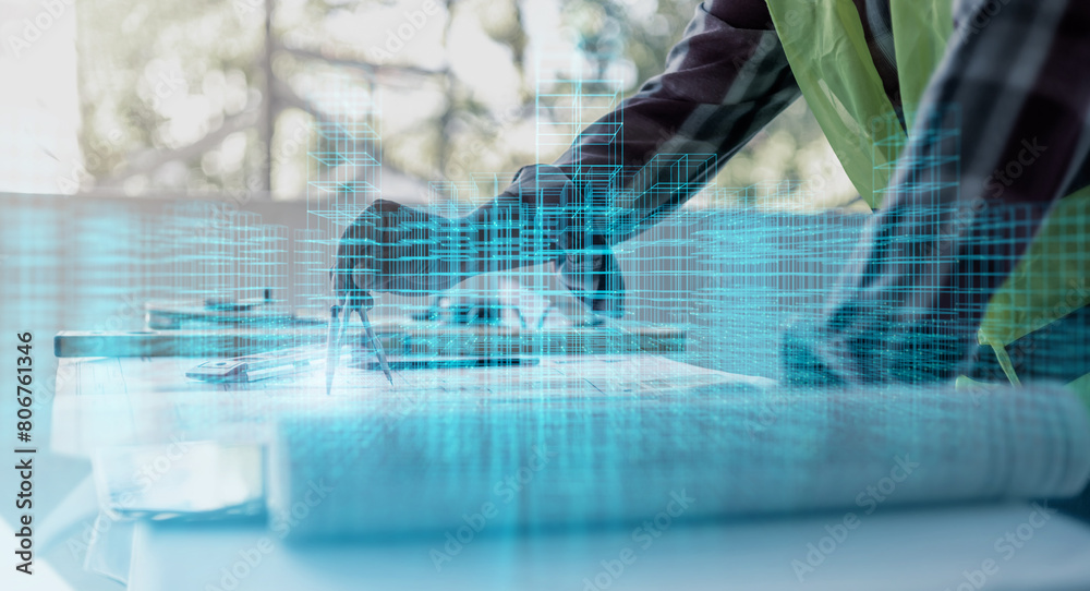 Architect working designing construction of architecture building ...